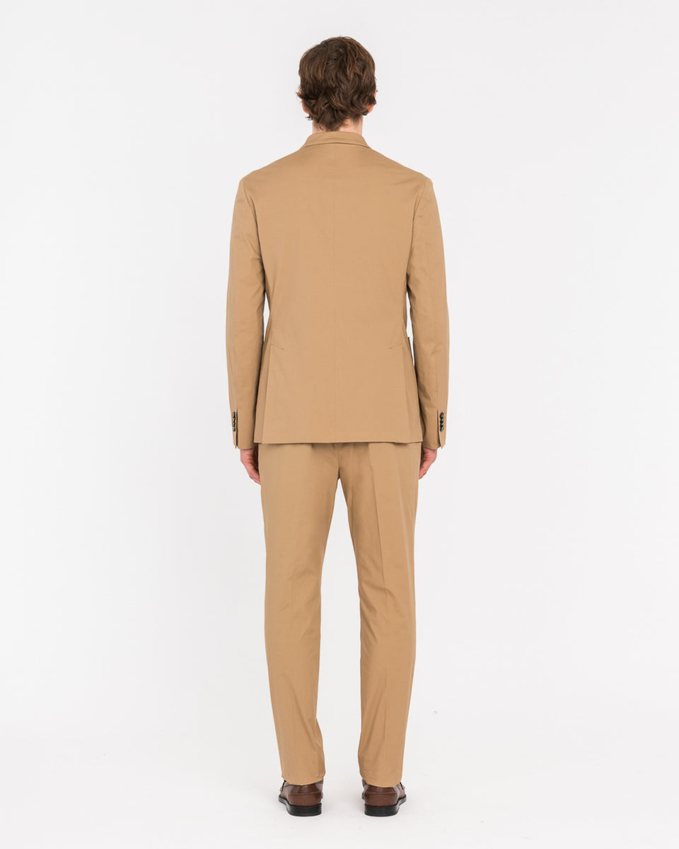 beige double breasted stretch poplin suit - Manuel Ritz Official