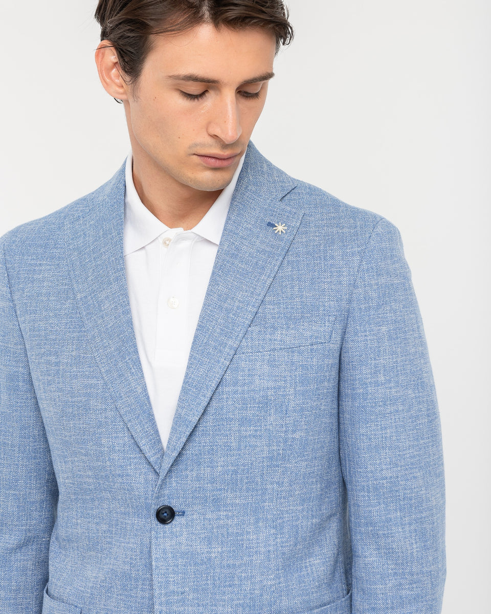light blue cotton blend matting blazer - Manuel Ritz Official