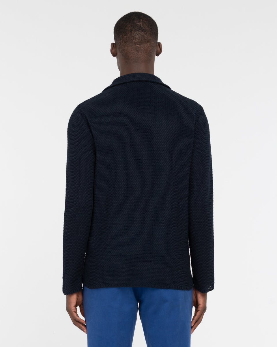 blue cotton blend knitted jacket - Manuel Ritz Official