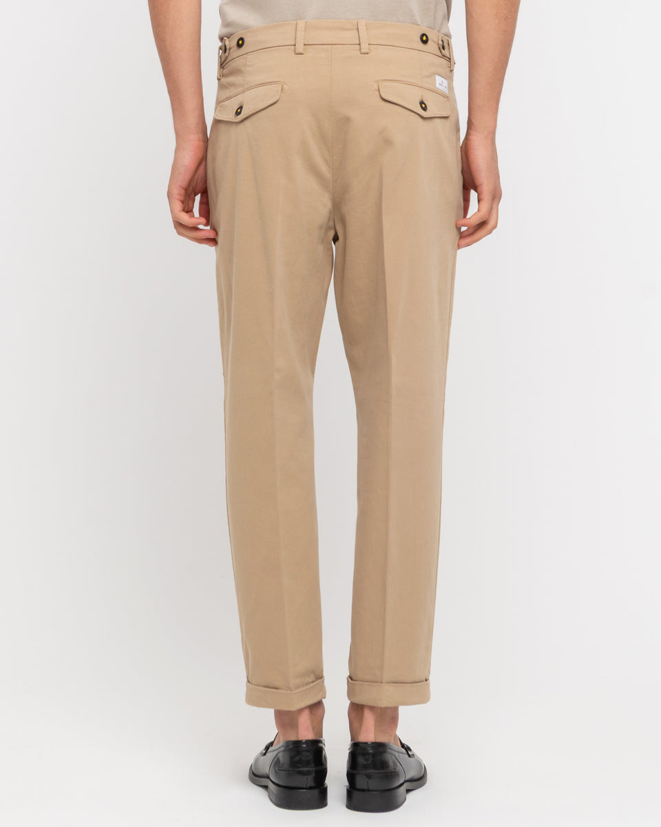 beige double pleat stretch cotton twill trousers - Manuel Ritz Official