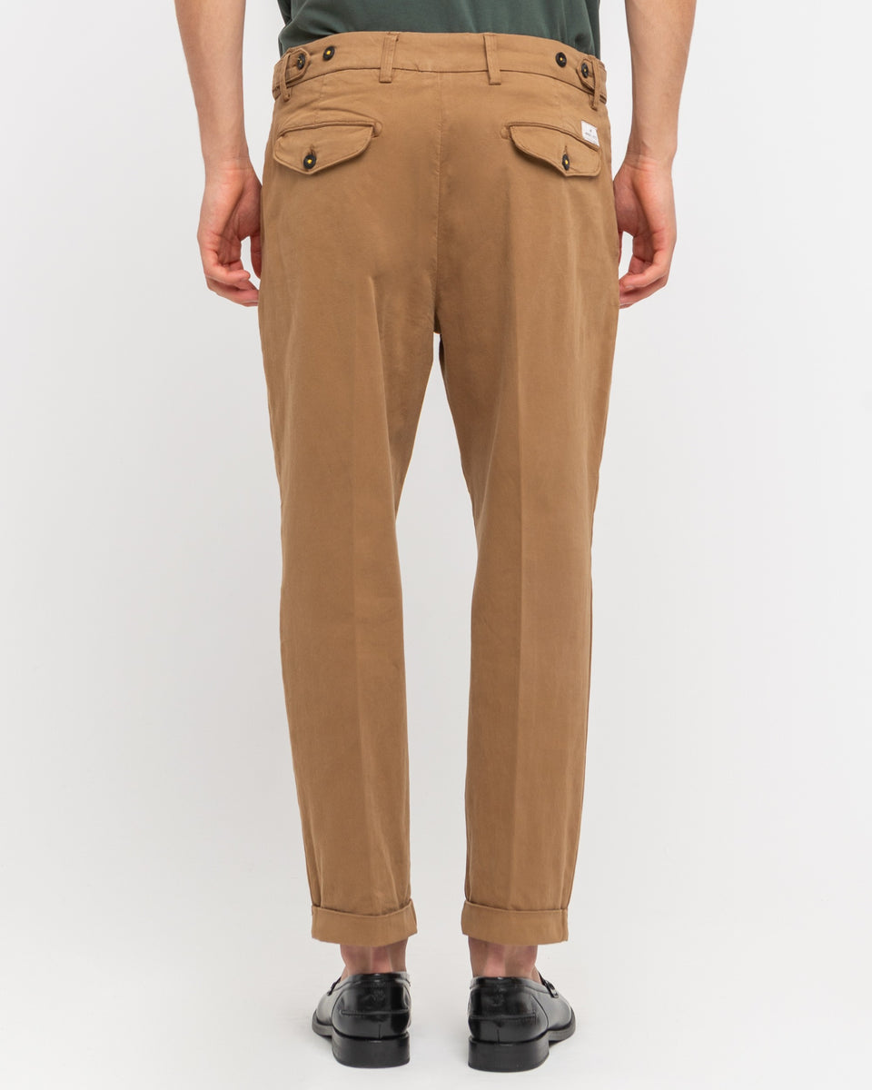 beige double pleat stretch cotton twill trousers - Manuel Ritz Official