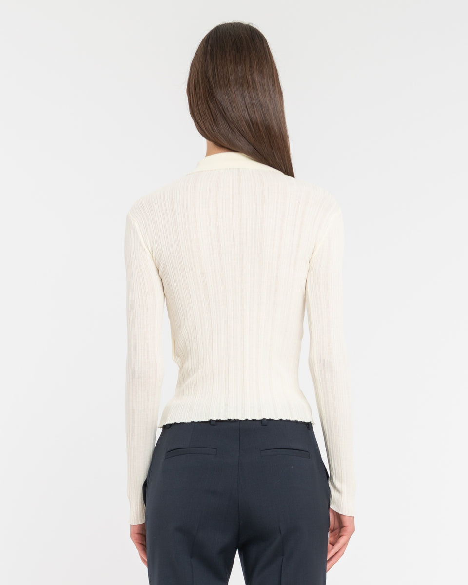 white ribbed polo shirt with jewelled buttons - Manuel Ritz Official