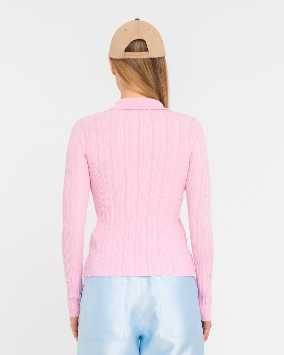 pink ribbed polo shirt with jewelled buttons - Manuel Ritz Official