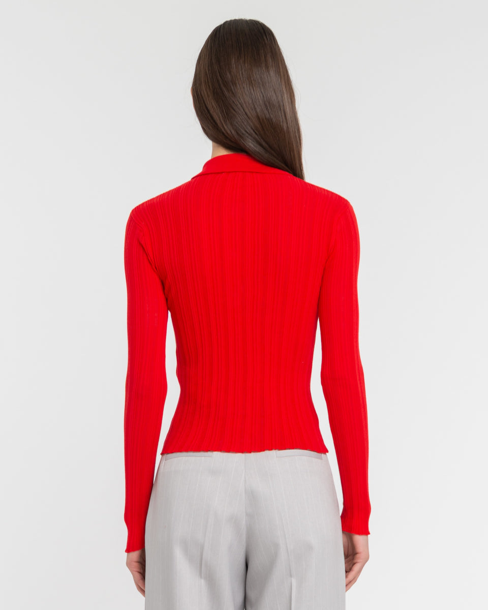 red ribbed polo shirt with jewelled buttons - Manuel Ritz Official