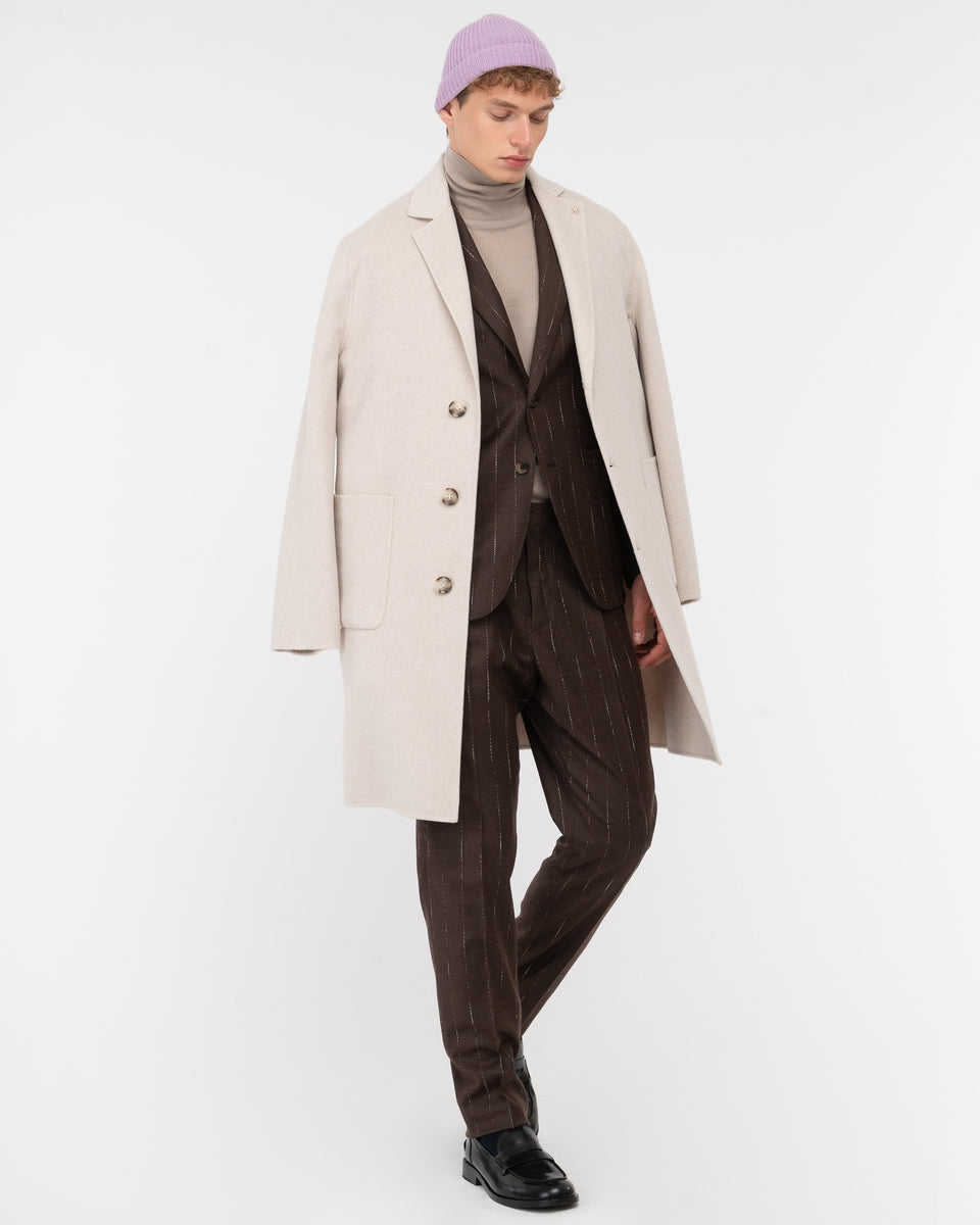 brown slim regimental wool stretch suit - Manuel Ritz Official