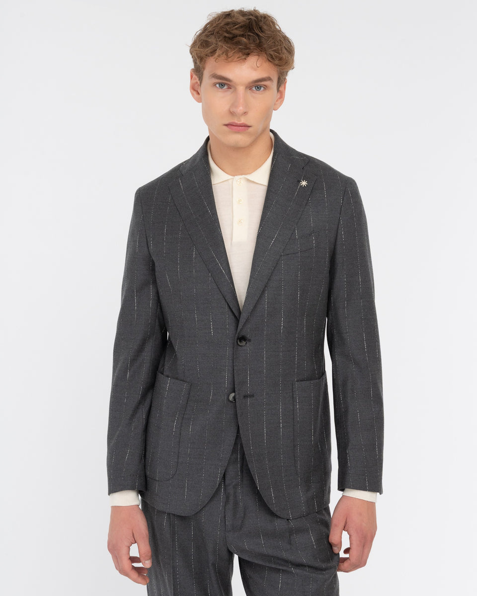 gray slim regimental wool stretch suit - Manuel Ritz Official