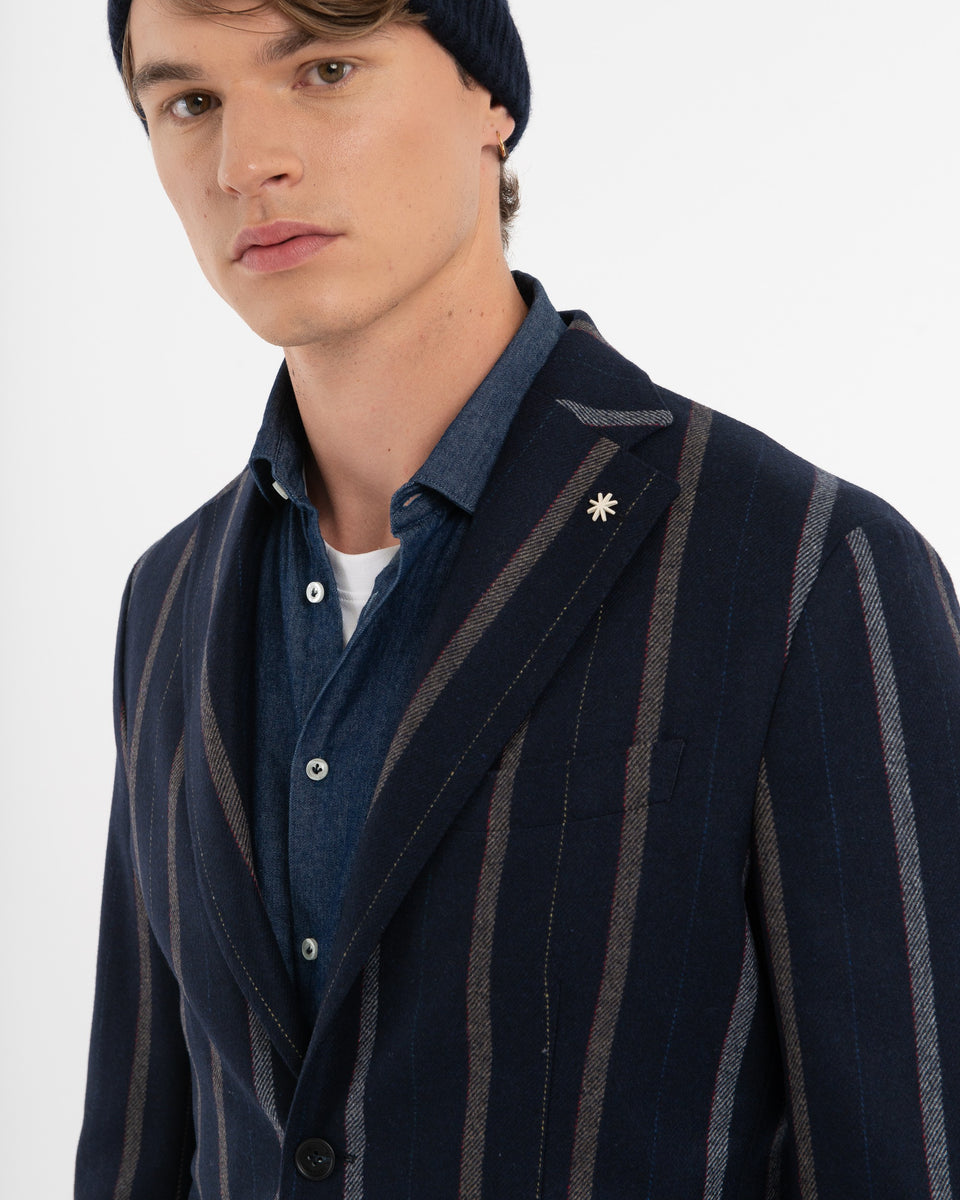 blue wool blend regimental blazer - Manuel Ritz Official