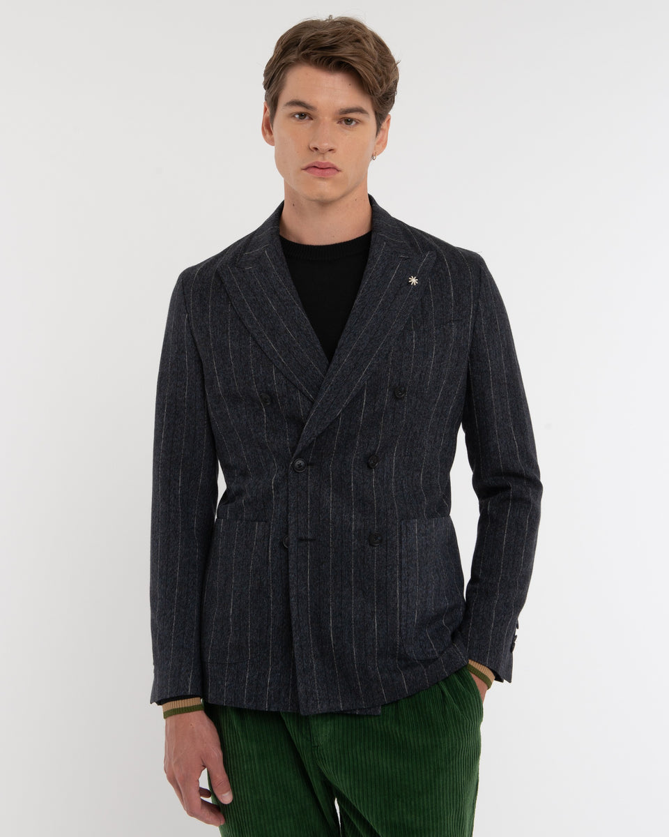 blue nuvola double breasted pinstripe blazer in wool cotton blend ...