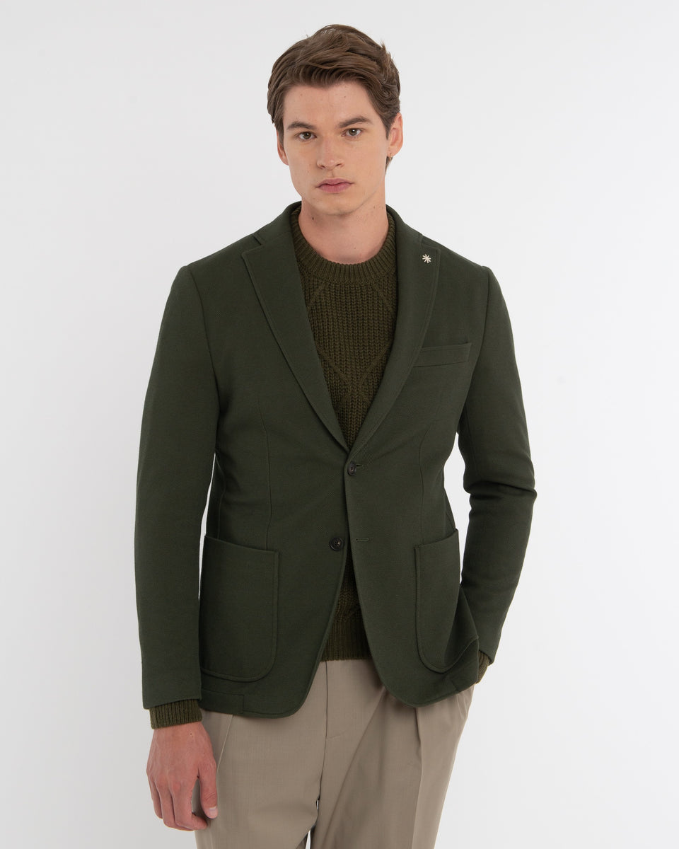 green stretch cotton blend piqué jersey blazer - Manuel Ritz Official