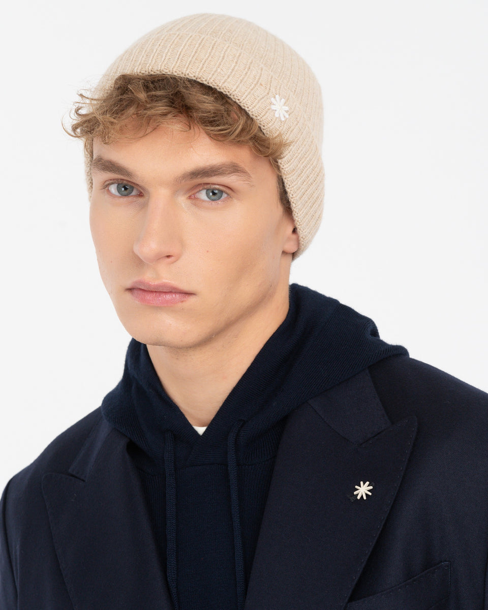 beige english rib cashmere blend cap - Manuel Ritz Official