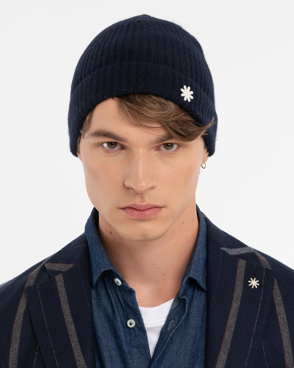 blue english rib cashmere blend cap - Manuel Ritz Official