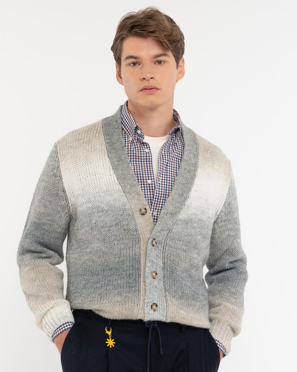 gray wool blend degradé cardigan - Manuel Ritz Official