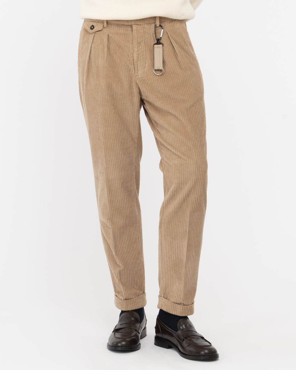 beige rocker velvet double pleat trousers - Manuel Ritz Official