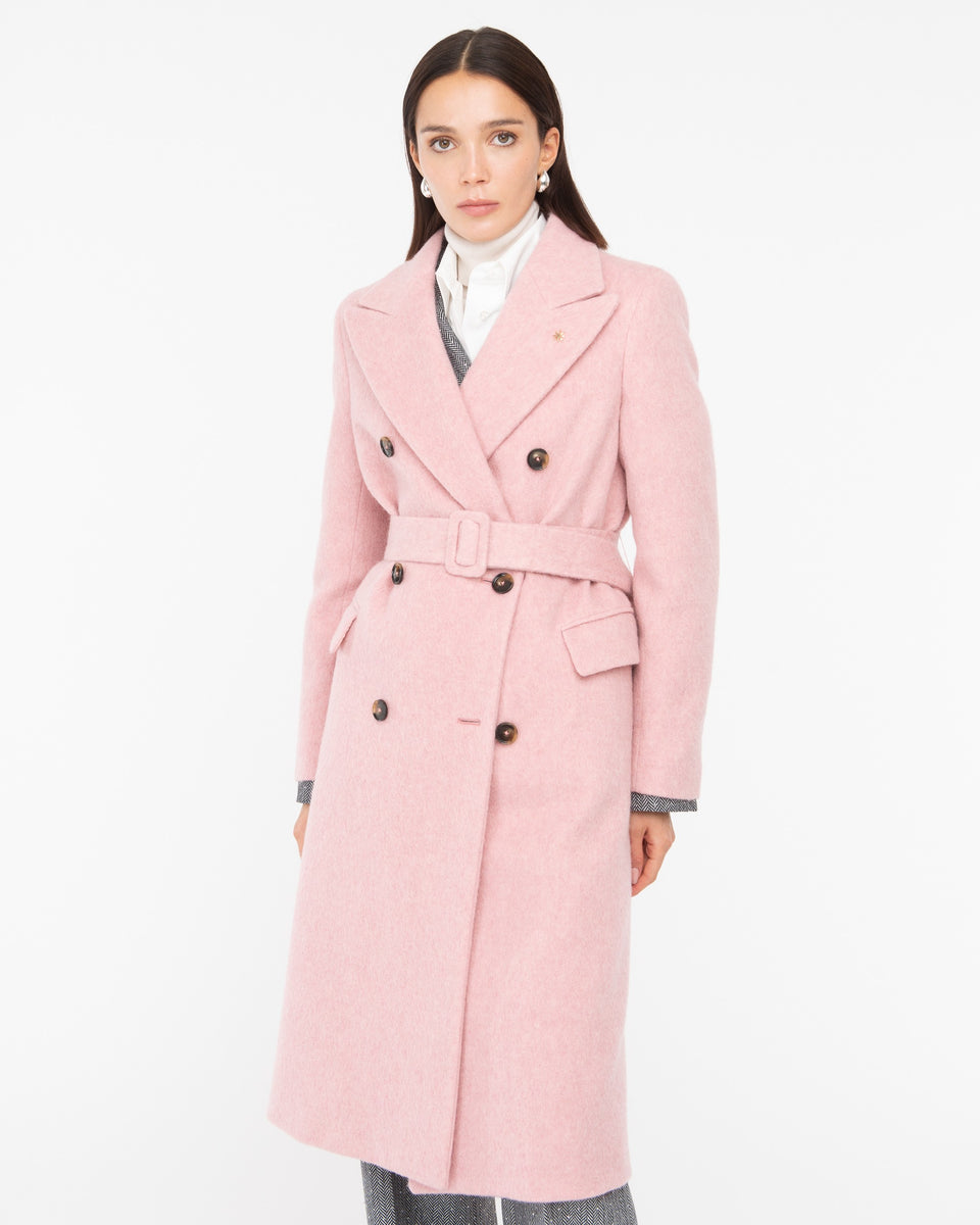 pink double breasted wool blend cloth coat - Manuel Ritz Official
