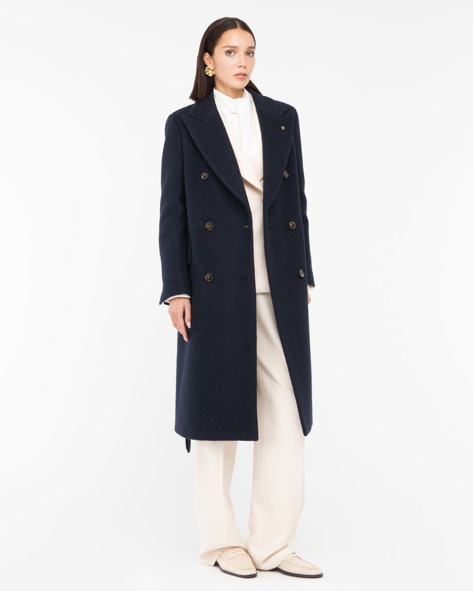 blue double breasted wool blend cloth coat - Manuel Ritz Official