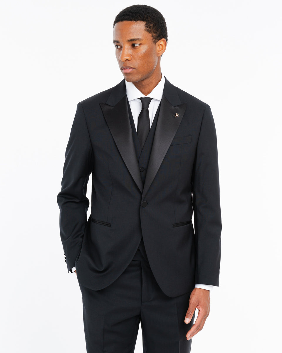 black suit with waistcoat in cool stretch wool - Manuel Ritz Official