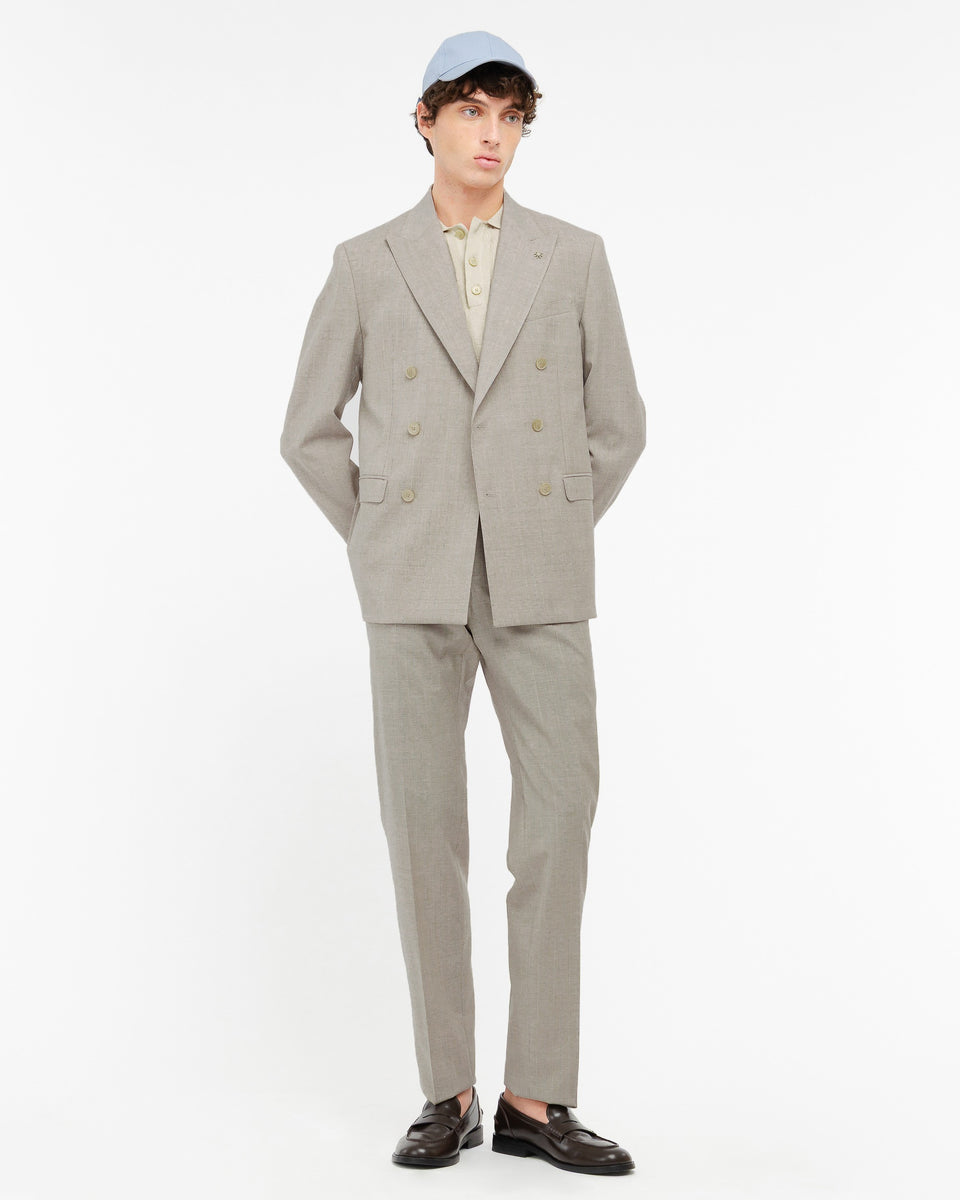 beige cool wool double breasted pinstripe suit - Manuel Ritz Official